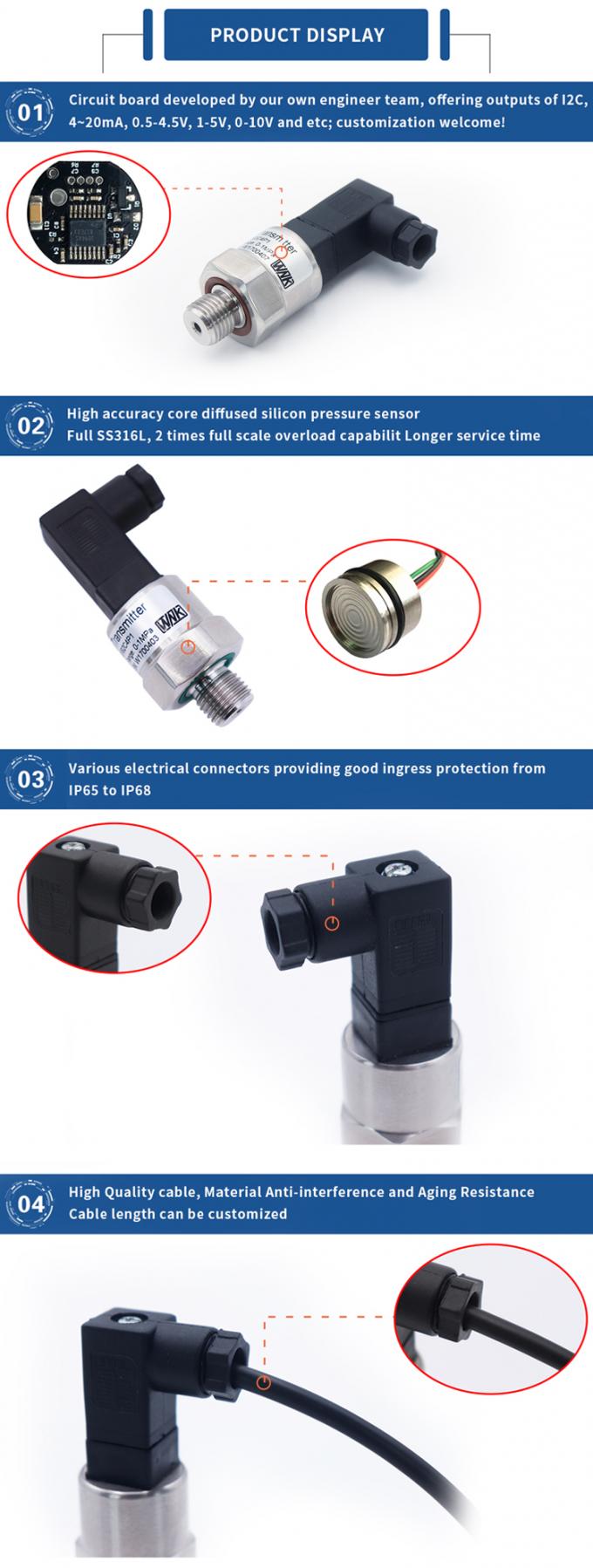 Diffused Silicon Compact Pressure Sensor Transducer For Water Hydraulic ...